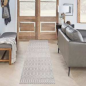 Nourison Astra Machine Washable Moroccan Grey 2'2' x 12' Area -Rug, Easy -Cleaning, Non Shedding, Bed Room, Living Room, Dining Room, Kitchen (2x12)