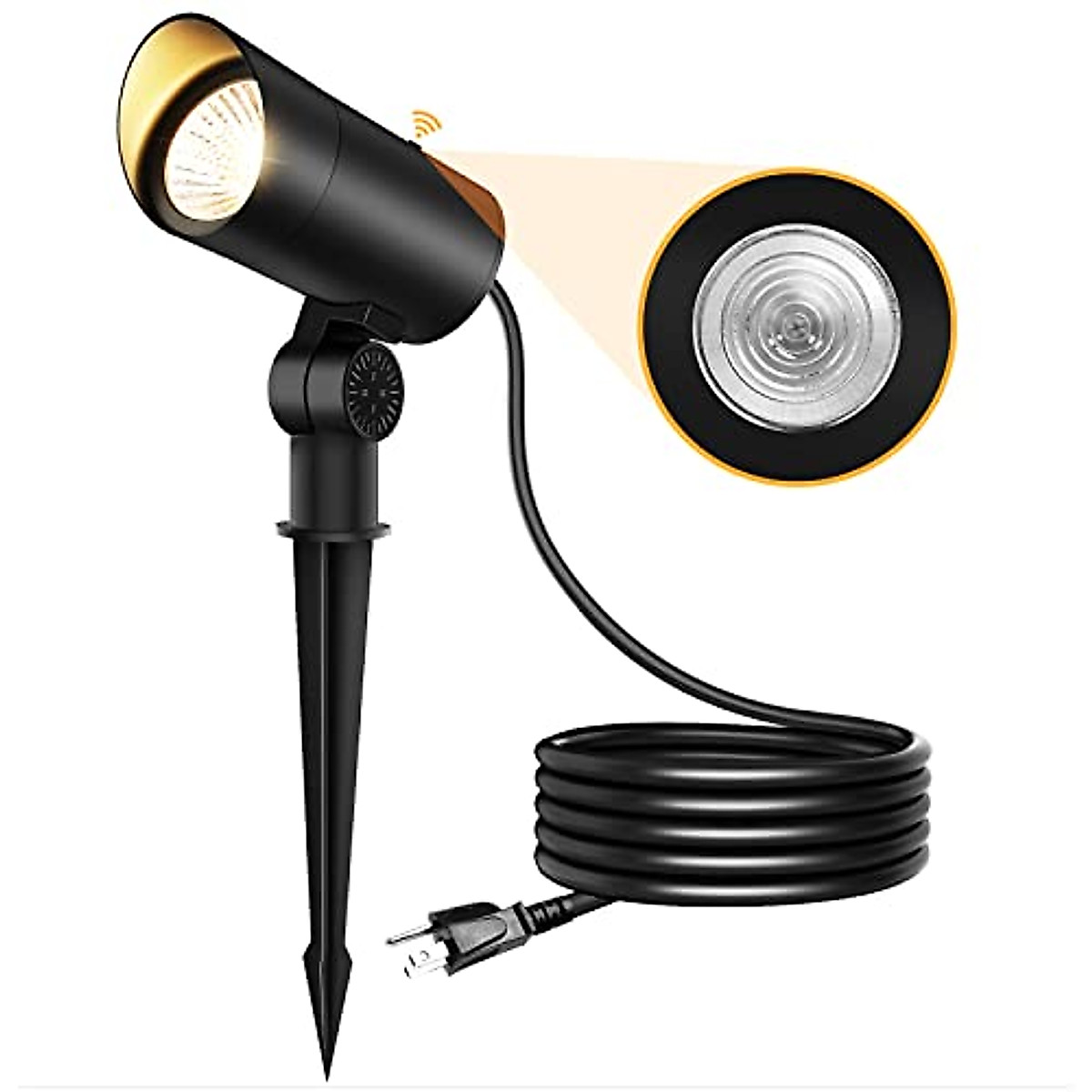 CINOTON 30W LED Landscape Lighting Outdoor with Photocell Sensor 120V Waterproof Dusk to Dawn Directional Uplight with US 3-Plug and 6.6 FT Cord Tree Flag Spotlights with Spike Stand 3000K Warm White