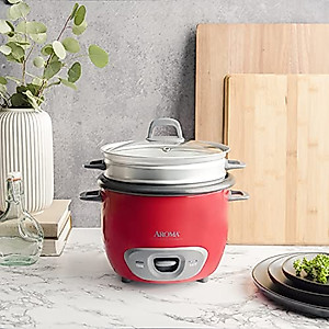 Aroma Housewares 14-Cup (Cooked) (7-Cup UNCOOKED) Pot Style Rice Cooker and Food Steamer (ARC-747-1NGR) , Red