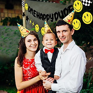 Crowye 28 Pcs One Happy Dude Birthday Decorations One Happy Dude 1st Birthday Banner Smile Face Hippie Happy First Birthday Banner for Baby Shower Birthday Party Decoration Supplies