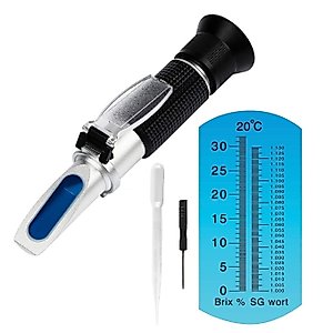Beer Wort Refractometer for Homebrewing Beer, Dual Scale Specific Gravity 1.000-1.130 and Brix 0~32%, Beerbrewing Refractometer Hydrometer with (ATC) Autoction Temperature Compensation