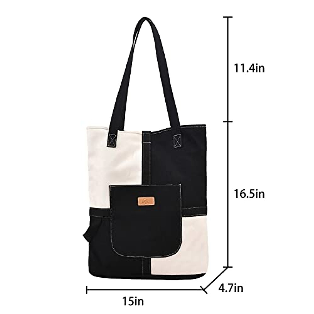 Canvas Tote Bag for Women Large Size Shoulder Handbags with Inner zipper Pockets Multicolor Casual(Black)
