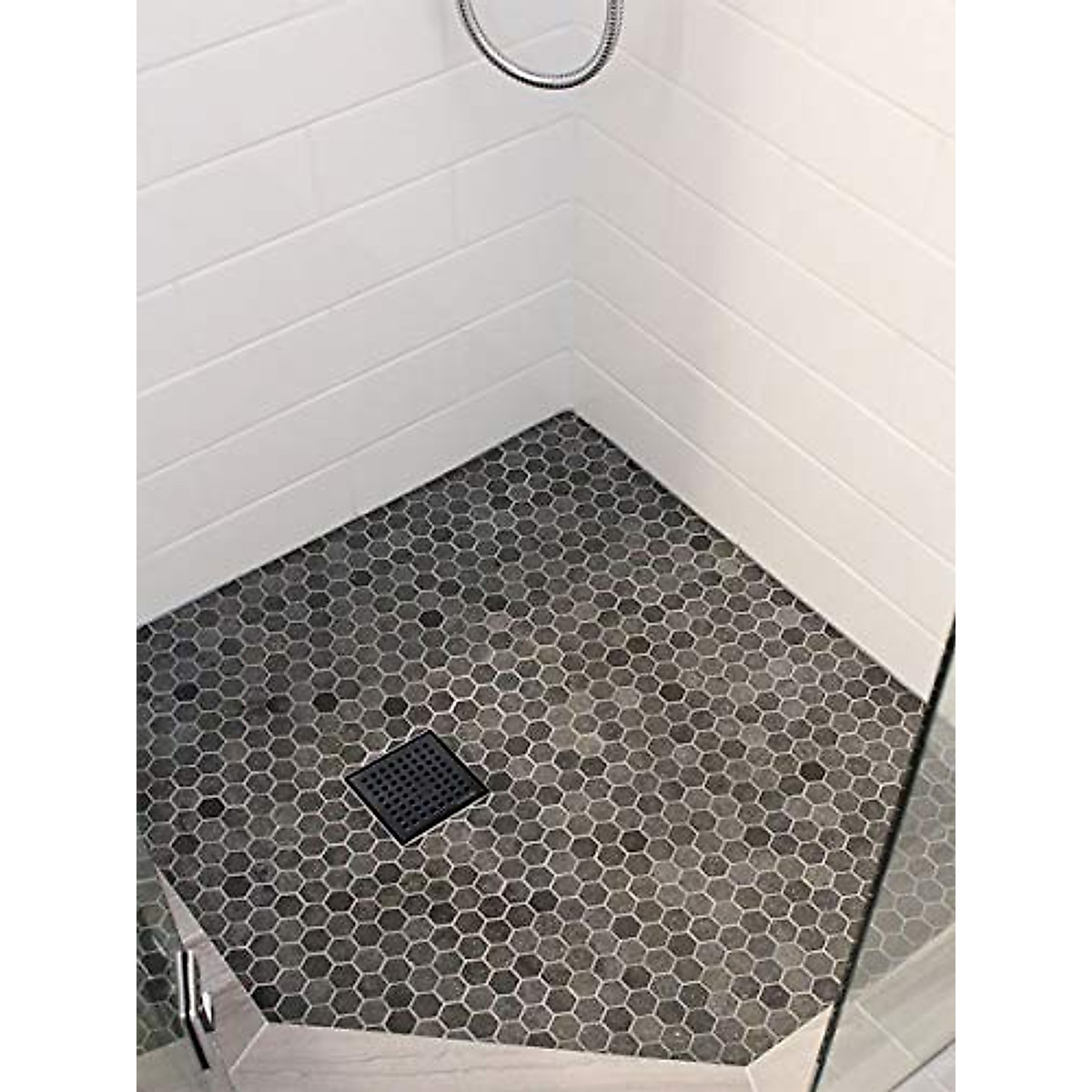 Neodrain 4-Inch Square Shower Drain with Removable Quadrato Pattern Grate,Brushed 304 Stainless Steel Square Drain, with Watermark&CUPC Certified, Hair Strainer,Black