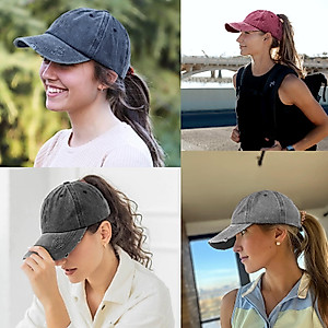 Lvaiz Hats 2 Pack Ponytail Baseball Caps for Women Cotton Distressed Washed Dad Hat Adjustable High Bun Sport Golf Hat