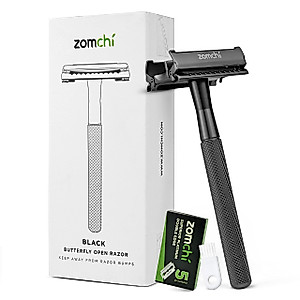 Butterfly Open Razors for Men or Women, Safety Razor with 5 Blades, Shaving Razor with a Delicate Box, Fits All Double Edge Razor Blades(Black)…