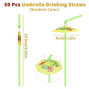 Hysagtek 50 Pcs Drinking Straws Bendable Cocktail Straws Decorations for Luau Party, Pool Party, Birthday Party, Hawaiian Party Decor Tableware Decoration (Umbrella)