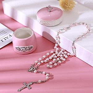 My First Rosary Cross for Girl Keepsake Box and Rosary Gifting Set, Pink