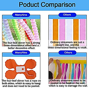 Reusable Party Streamers, MerryNine Four-Leaf Clover Paper Flower Garland for Party, Wedding Decoration, 11.81 Feet/3.6M Each, Pack of 6 (Pink-White-Orange)