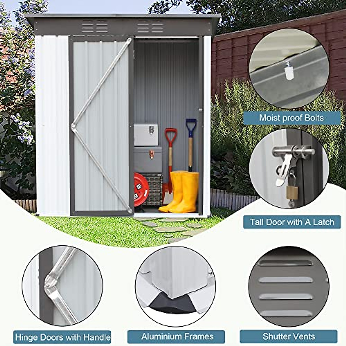 5ft x 3ft Outdoor Metal Storage Shed，Sun Protection, Waterproof Tool Storage Shed for Backyard, Patio, Lawn (Gray)