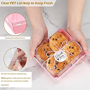 LOADSFUN 60 Pack Charcuterie Boxes with Clear Lids, 5 Inches Paper Cake Boxes Cookie Square Boxes with Windows, Disposable Food Containers for Strawberry Dessert, Sandwich
