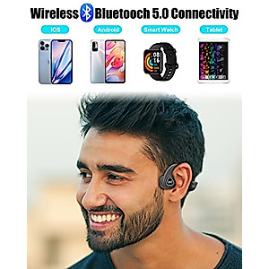 Tayogo Bone Conduction Headphones, Wireless Bluetooth Bone Conducting Earbuds, Open Ear Headset with Mic, for Running, Cycling, Yoga-Grey