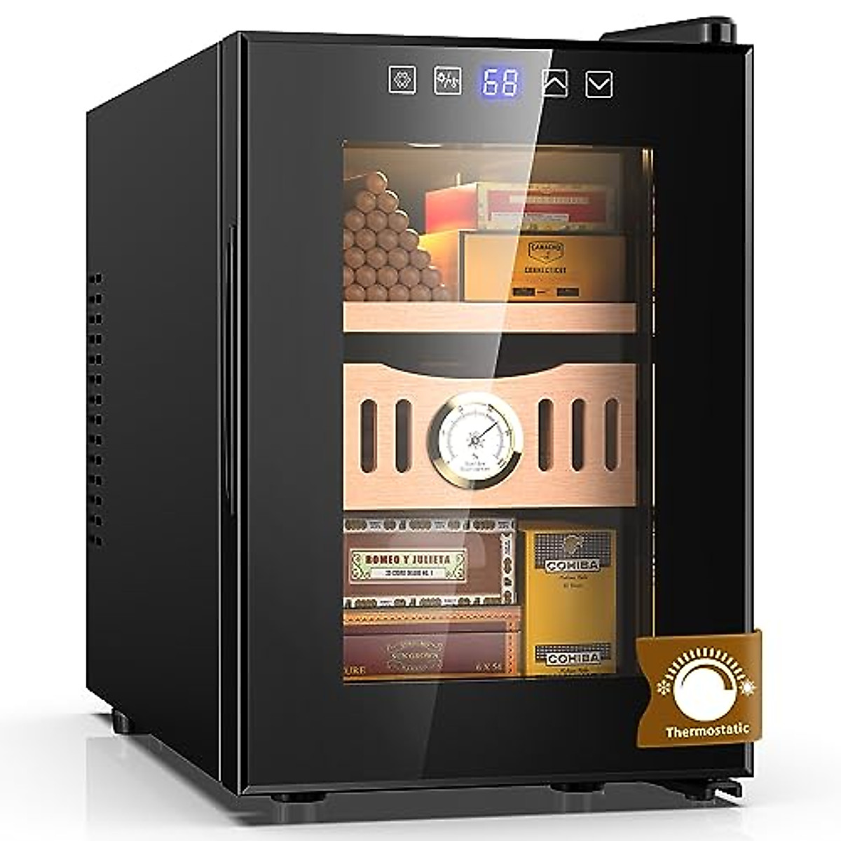 Mojgar 18L Electric Cooler Cabinet, 100 Counts Cooling and Heating Temperature Control Cabinet with Spanish Cedar Wood Shelves & Hygrometer, Gift for Men Father Husband