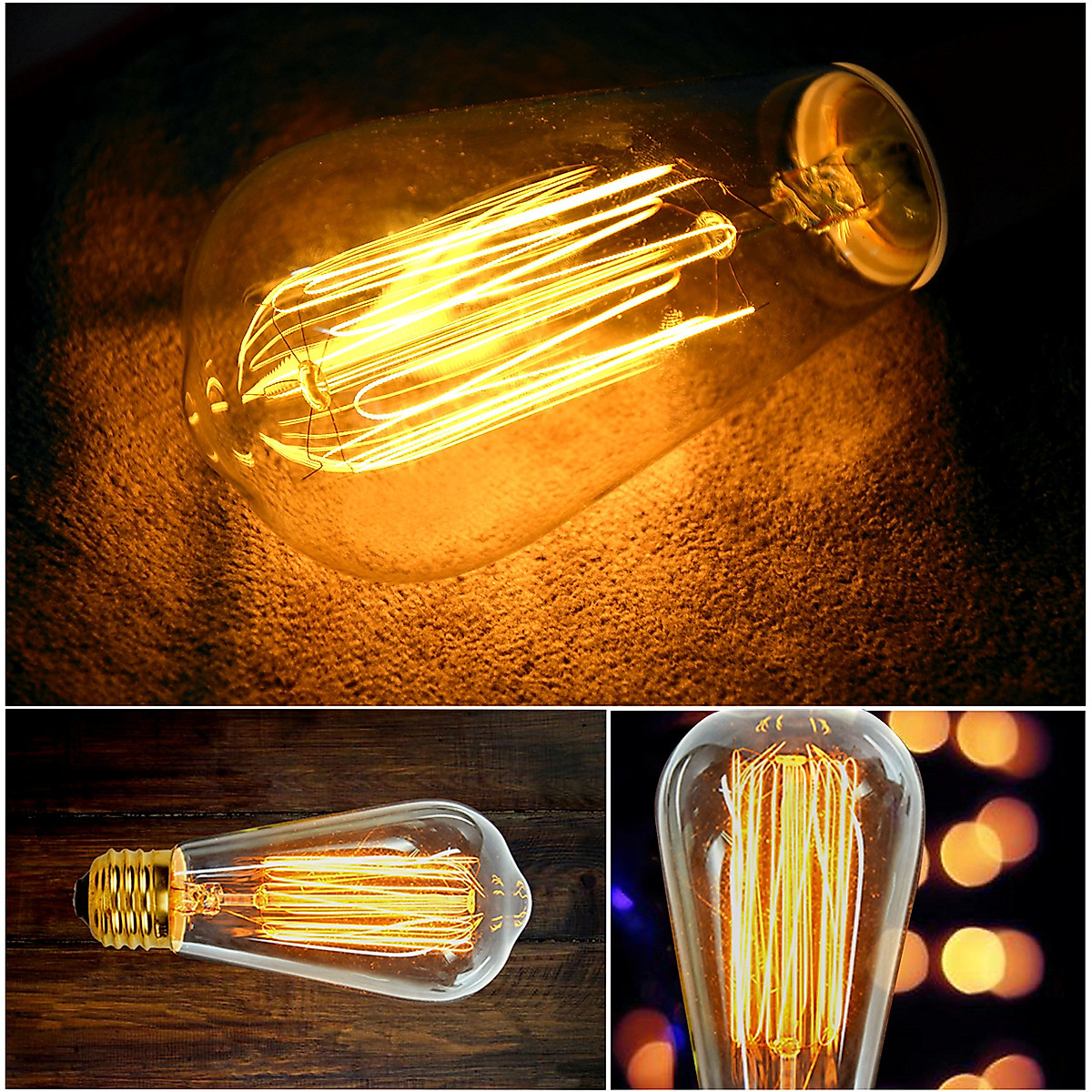 Youngever Vintage Edison Light Bulbs, 60W, ST64, E26, Squirrel Cage, Dimmable, Clear Glass, Industrial Vintage Incandescent Bulbs (4 Pack)