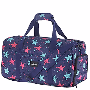 Goloni 21" Women's Large Duffel/Weekender Bag With Shoes Compartment For Travel Sports Bags For Gym Workout Garment Luggage Overnight Bags (Blue Star)