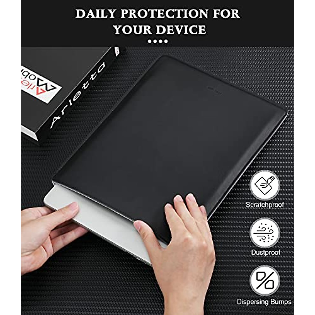 MoKo Laptop Sleeve Compatible with 13.3 MacBook Air Pro, iPad Air/Pro 13 inch, Surface Pro 9/8, PU Leather Notebook Briefcase Carrying Bag Slim Stylish Case Pouch, Black