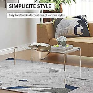 HOMCOM 32" Long Rectangle All Acrylic 15mm Thick Waterfall Coffee Table, Clear