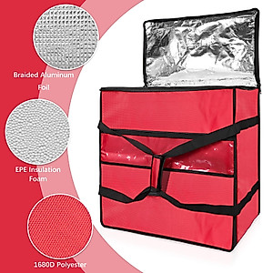 Gyykzz Pizza Delivery Bag Insulated 24"x 24" x14", Large Red Pizza Warmer Bag for Food Delivery, Pizza Carrier Insulated Bags Keep Your Pizza Hot and Fresh, Perfect for Deliveries and Personal Use