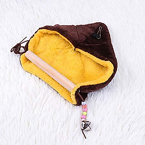 Parrot Swing Perch - Bird Winter Plush Hut Tent Birdcage Hammock with Wood Stand and Bells Pendant for Parakeets Cockatiels, Conures, Macaws, Parrots, Love Birds, Finches