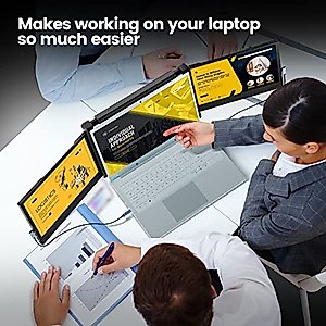 KEFEYA Laptop Screen Extender, 12" Triple Screen Monitor for 13-16 Inch Laptops, Portable Monitor for Laptop with Full HD IPS Display for Mac, Windows, Chrome and Switch, Plug and Play