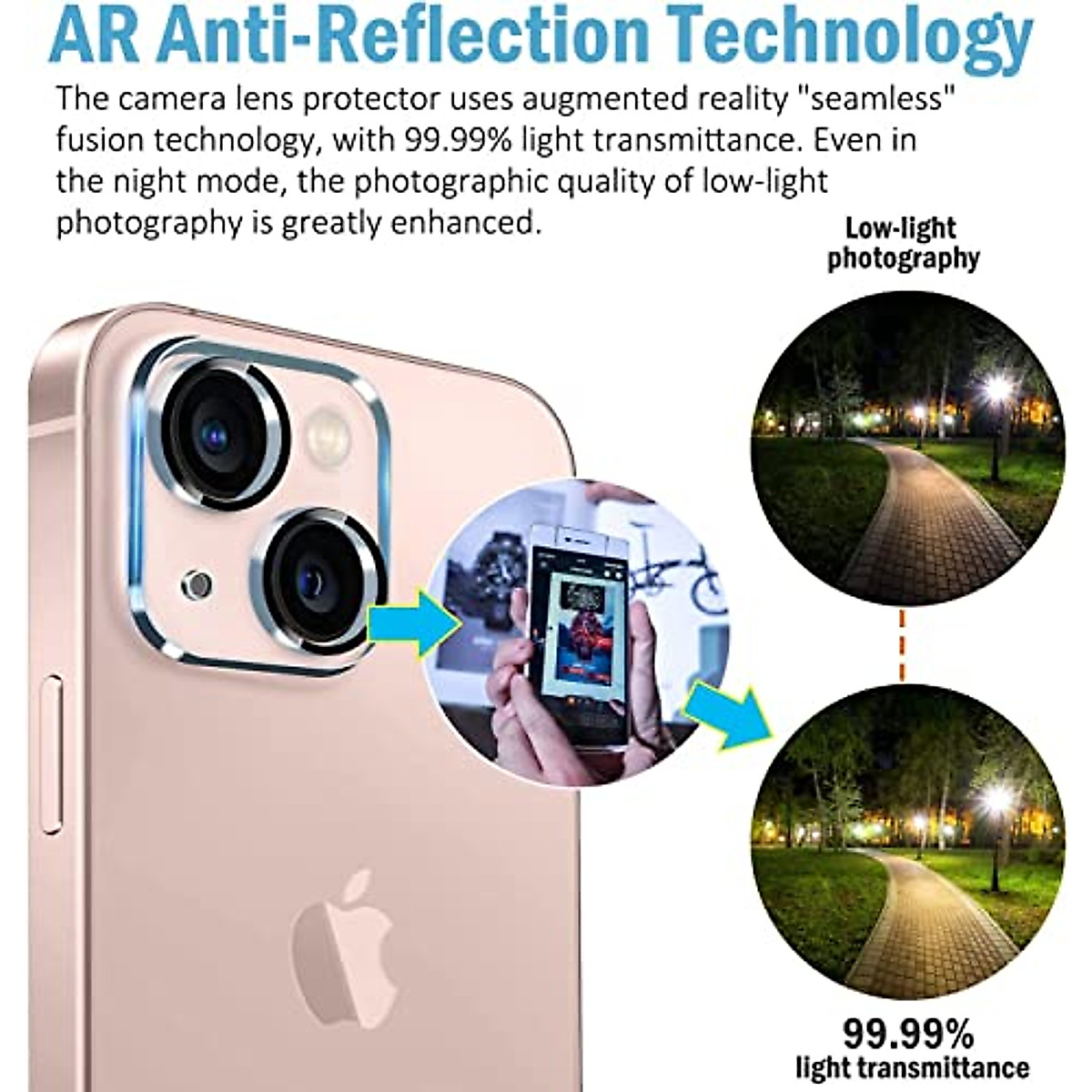 QHOHQ [3 Pack Tempered Glass Camera Lens Protector for iPhone 14/13 [6.1 Inch]/14 Plus 6.7"/13 Mini 5.4 Inch, Ultra HD, 9H Hardness, Scratch Resistant, with [Removal Tool] [Support night shooting]