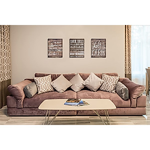 Cabin Rules Life Is Better At The Cabin Canvas Wall Art Prints Artwork Signs Framed for Cabin Front Porch Wall Decor Home Decor,11 X 14 inch Set Of 3,Housewarming Gift,Lake Cabin Canvas Wall Decor