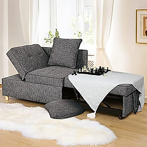 SEJOV Sofa Bed 4-in-1 Convertible Sofas & Couches, 3-Seat Linen Fabric loveseat Sofa with 2 Throw Pillow, Single Recliner for Small Space with 5 Adjustable Backrest, Dark Grey