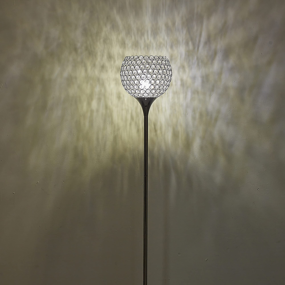 Spherical Crystal Floor Lamp, Silver 8.7 in Shade Elegant Standing Light with Crystal Lamp Shade for Living Room, Bedroom, Office, Modern Chrome 61 in Tall Pole Lighting, E26 Base, LED Bulb Included