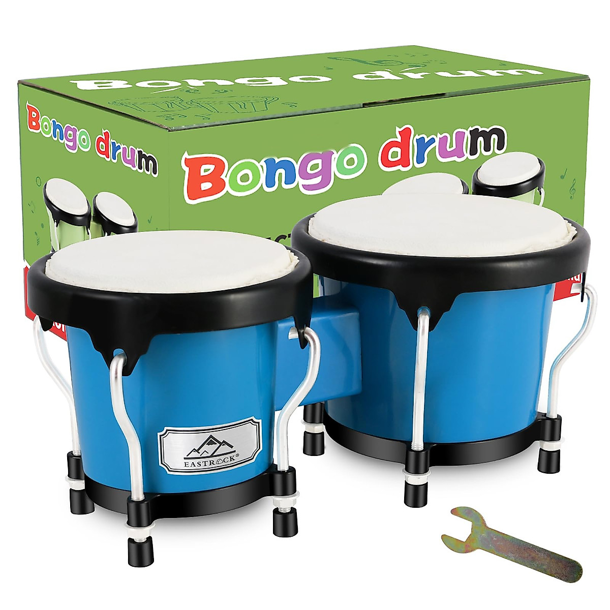 EastRock Bongo Drum 4” and 5” Set for Adults,Percussion Bongos Drum With Tuning Wrench (Blue)