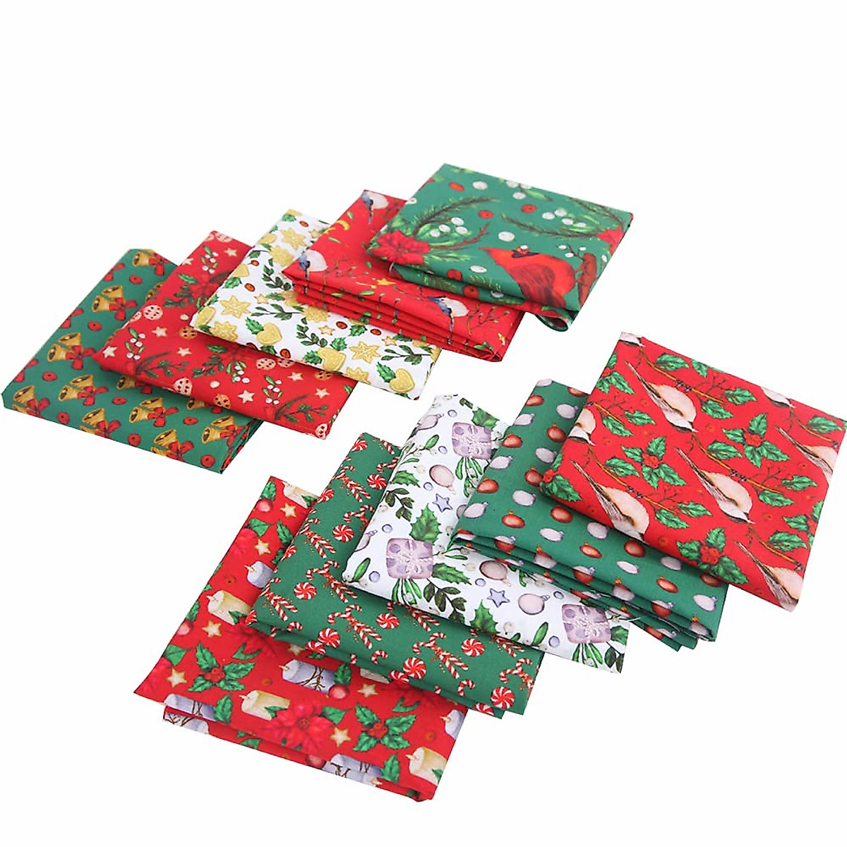 10PCS Christmas Cotton Fabric Bundles 10" x 10" Printed Pre-Cut Squares Sheets Fabric for Patchwork Sewing DIY Crafting Quilting Fabric