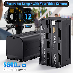 Switti NP-F750 Battery Charger Set, 2 Pack 5600 mAh Replacement Batteries Compatible with NP-F550, F570, F750, F770, F930, F950, FM55H, FM500H, QM71, QM91, QM71D and Video Light