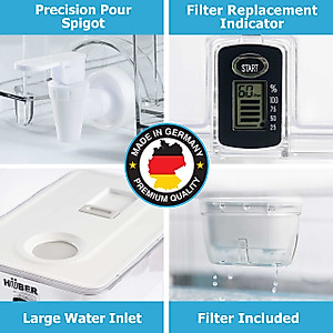 HUBER Extra Large 40 Cup Water Filter Pitcher Dispenser for Fridge and Countertop, 2.5 Gallons with Filter, Water Purifier, Filtered Water Dispenser