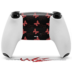 WraptorSkinz Skin Wrap compatible with Sony PS5 DualSense Controller Pastel Butterflies Red on Black (CONTROLLER NOT INCLUDED)
