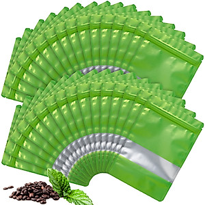 TOCKONIMN Stand-up Pouch Smell-Proof Edible Bag Packaging for Food-Storage 100 Pack Resealable Containers for Candy Products Heat Sealable Ziplock Bags with Clear Window (5.5"x7.8", green)
