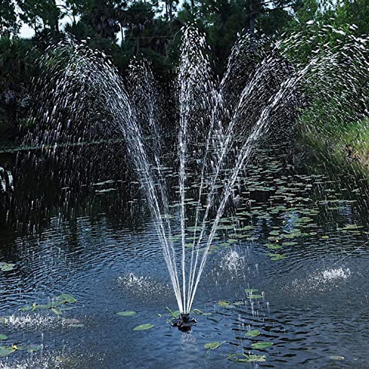 Pond Boss 1/4 HP Floating Fountain with 3 Bright White Lights, 50 Foot Power Cord - and Free Bonus Protective Pump Bag for Trouble-Free Operation.