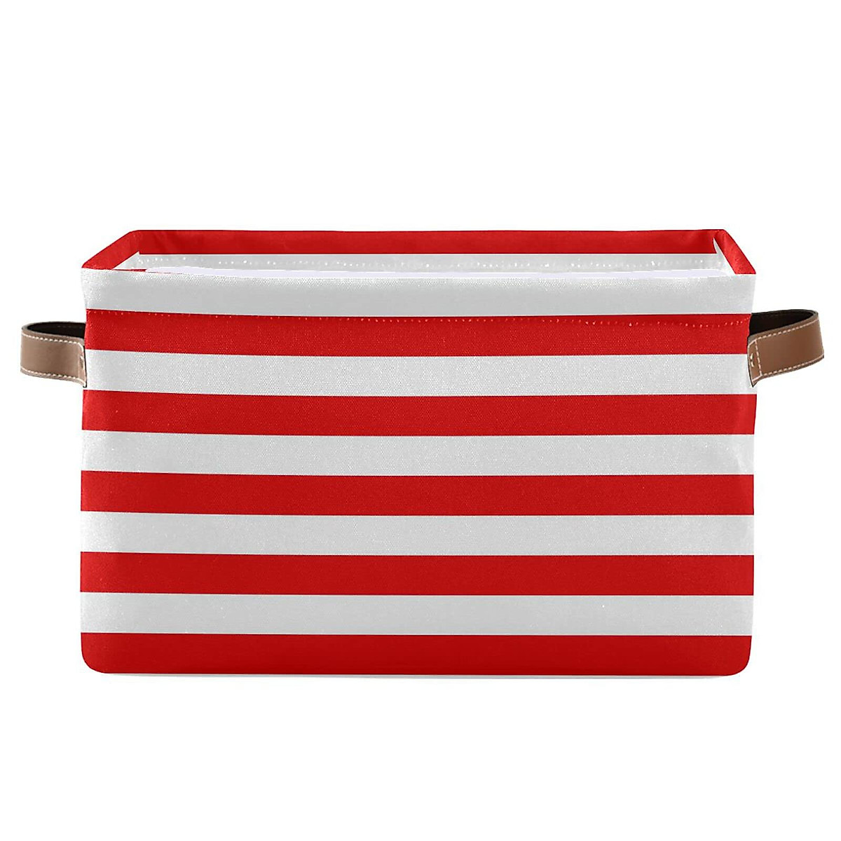 Kigai 2 Pack Foldable Storage Basket Red & White Stripes Foldable Storage Bins for Organizing Shelf Nursery Closet Organizers with Handle Toy Fabric Baskets for Home/Office