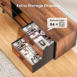 Pipishell TV Console Table for up to 65″ TVs, Retro TV Stand with Metal Frame & Fabric Drawers up to 150 lbs, Entertainment Center TV Console for Living Room & Bedroom Organization, PIRTS06WN