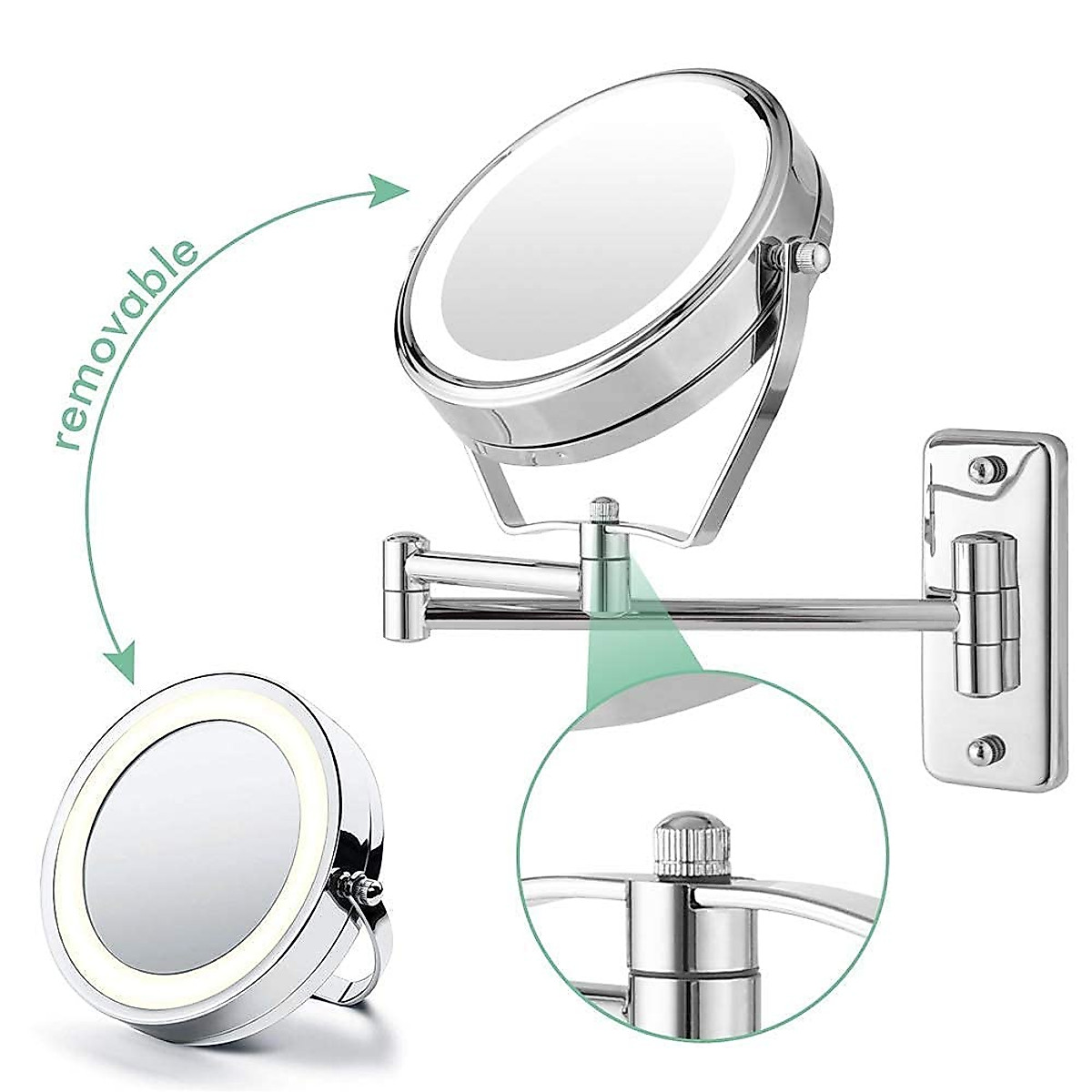 LEJDI Makeup Mirror, 3X Magnification Extendable Double Sided Bathroom Mirror Swivel Folding Round Shape Cosmetic Vanity Mirror (Color : Black, Size : 8inch 3X)