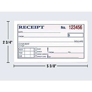 1InTheOffice Money and Rent Receipt, 2-3/4 x 5-3/8 Inches, 2-Parts, Carbonless, White/Canary, 50 Sets per Book (3 Books)