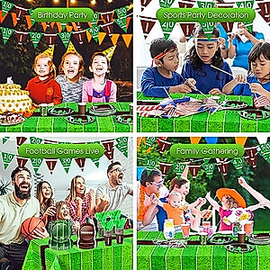 Preboun 214 Pcs Football Party Supplies Dinnerware Set for 30 People, Football Party Decorations Including Plates, Cups, Napkins, Tablecloth, Banner, Knives Forks and Spoons Set for Sports Birthday