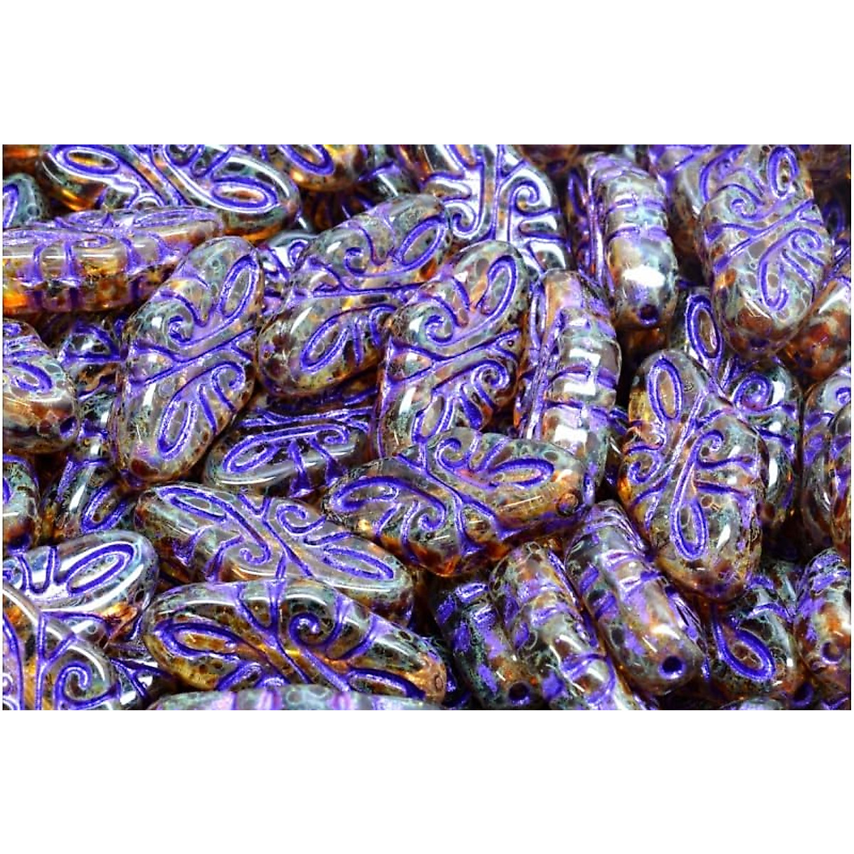 2.1oz (60 g) Mix of Unique Czech Bohemia Glass Pressed Beads, Crazy Purple Green Copper, Table Cut, Matte and Glossy, Faceted Fire Polish, Hand Made Set Kit BCV