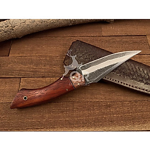 Classic Blades San Mai Damascus Steel Handmade Hunting knife, Bushcraft knife, Fixed blade knife, Outdoor Full Tang Forged knife, Camping knife Wooden Handle With Leather Sheath
