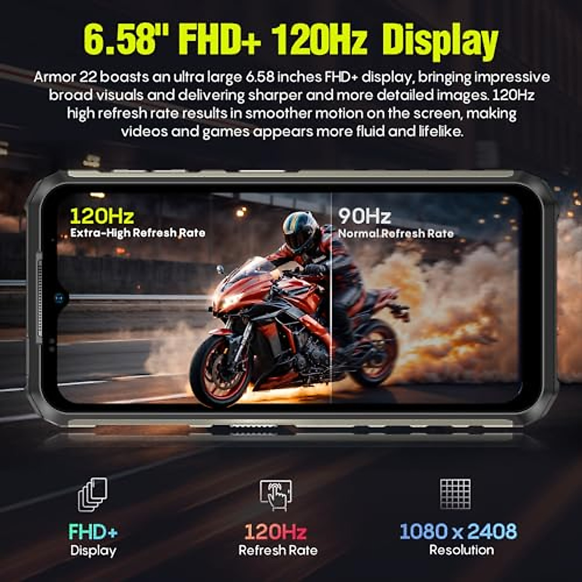 Ulefone Armor 22 (16+128GB) Rugged Smartphone, 64MP Night Vision Camera + 64MP Wide-Angle Camera, Android 13 Unlocked Cell Phone, 6.58 FHD+, 120Hz, 6600mAh, IR Blaster, NFC 4G Dual Sim- All Black