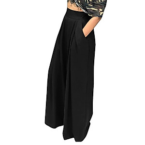 MHGFELKY Women's Palazzo Long Pants High Waist Wide Leg Stretchy Loose Fit Casual Trousers with Pocket Black