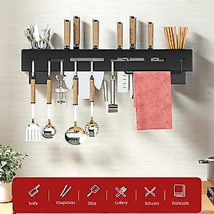 Jaugufiy Kitchen Wall Mount Utensil Rack Utensil Wall Organizer for Spoons, Knives, Forks, Chopsticks, Cookware Cutlery Holder (Silver)