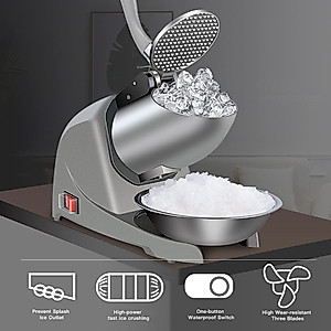 Greatrue Snow Cone Machine 380w Shaved Ice Machine 3 Blades Ice Shaver 280lbs/hr Electric Ice Crusher Prevent Splash Snow Cone Maker for Home and Commercial with Ice Pick