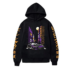 SOLY HUX Men's Graphic Hoodies Letter Car Print Long Sleeve Drawstring Pullover Sweatshirt Black M