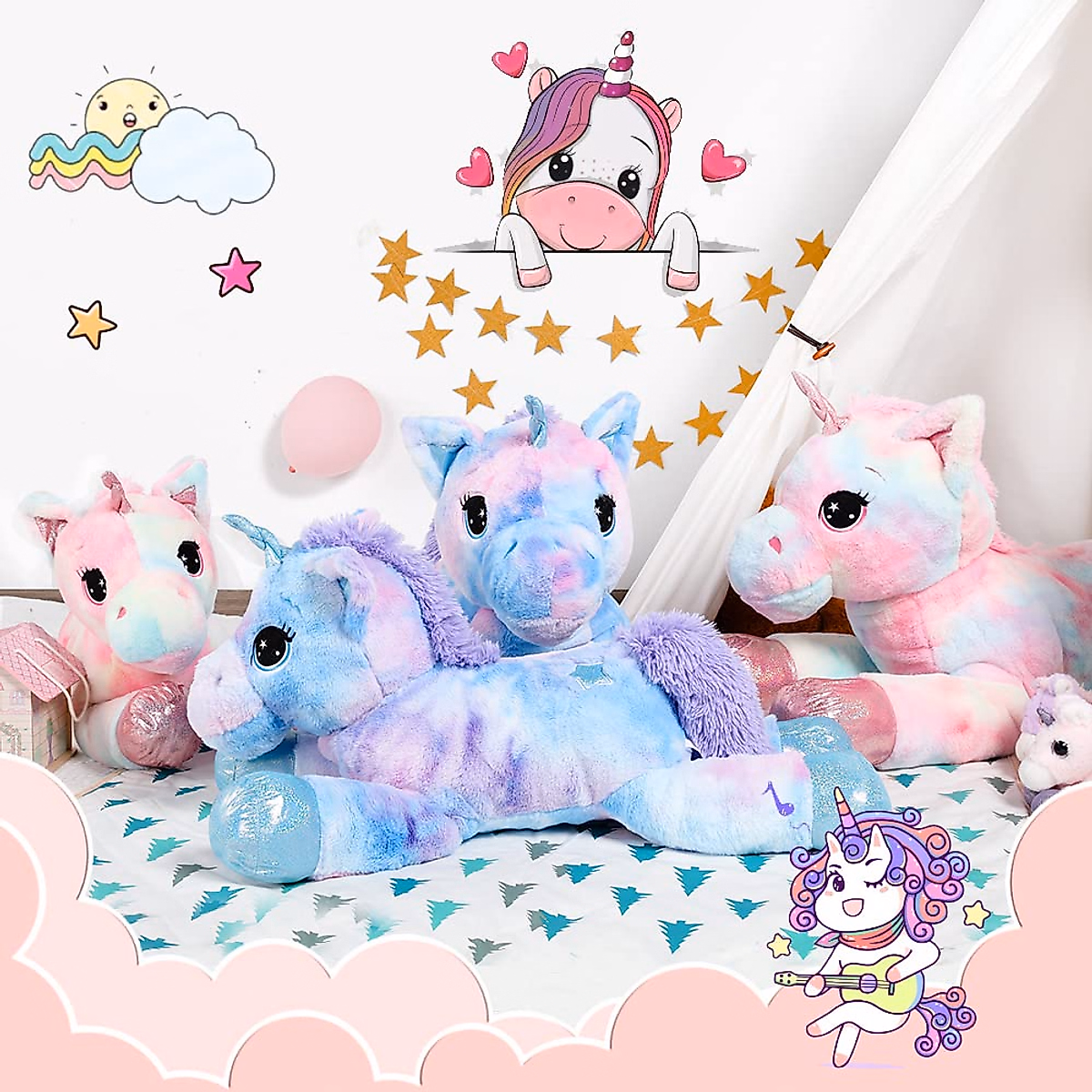 Muiteiur 43.4" Large Pink Unicorn Plush Pillow - Soft Stuffed Animal Toy Gift for Girls