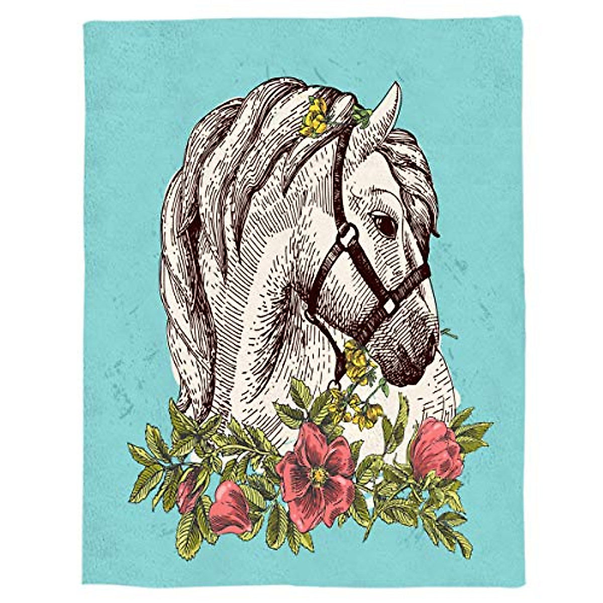 Fleece Blanket Throw Size Animal Boho Horse Poppy Wreath Equestrian Lightweight Super Soft Cozy Luxury Bed Blanket Microfiber for All Season Bed Couch Sofa 40 x 50 Inch