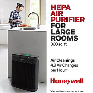 Honeywell InSight HEPA Air Purifier with Air Quality Indicator and Auto Mode, Allergen Reducer for Large Rooms (360 sq. ft), Black, Wildfire/Smoke, Pollen, Pet Dander & Dust Air Purifier, HPA5200