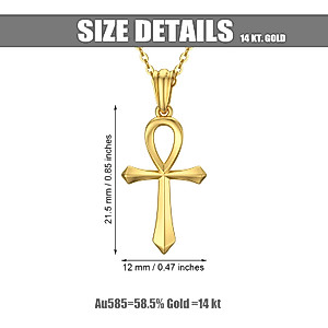 WSX Solid 14k Yellow Gold Egyptian Ankh Cross Pendant Necklace for Women Polished Egypt Jewelry Religious Charm Gift for Her